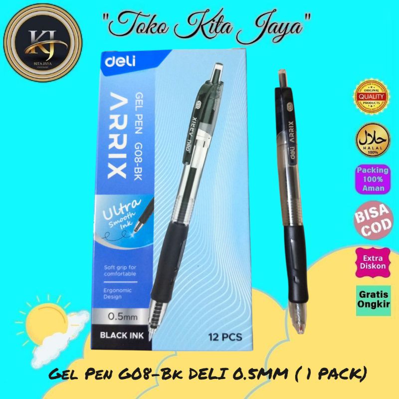 Jual Pulpen Gel G08-BK 0.5mm DELI ( 1 Pack) | Shopee Indonesia