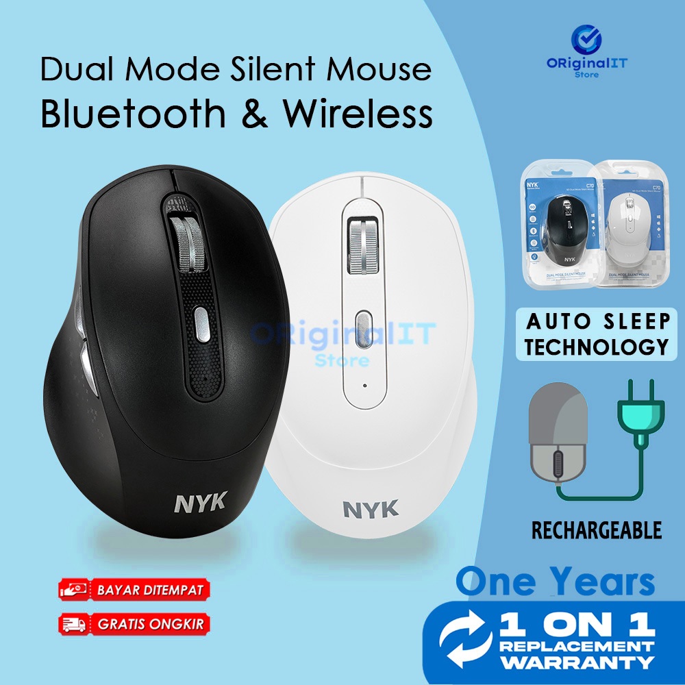 Jual Mouse Bluetooth Wireless Recharger Silent Click NYK C70 | Shopee ...