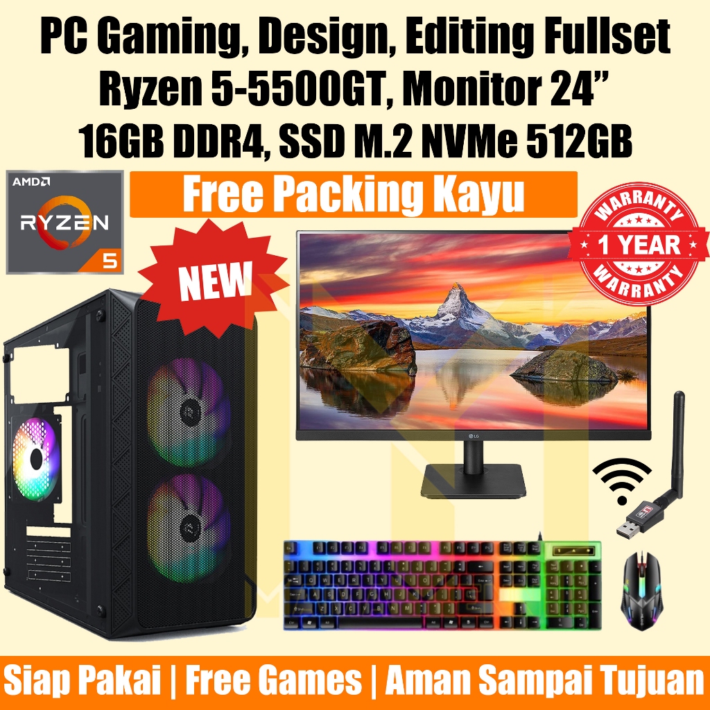 Jual PC Rakitan Ryzen 5-5500GT 16GB DDR4 NVMe 512GB / Paket CPU AMD ...