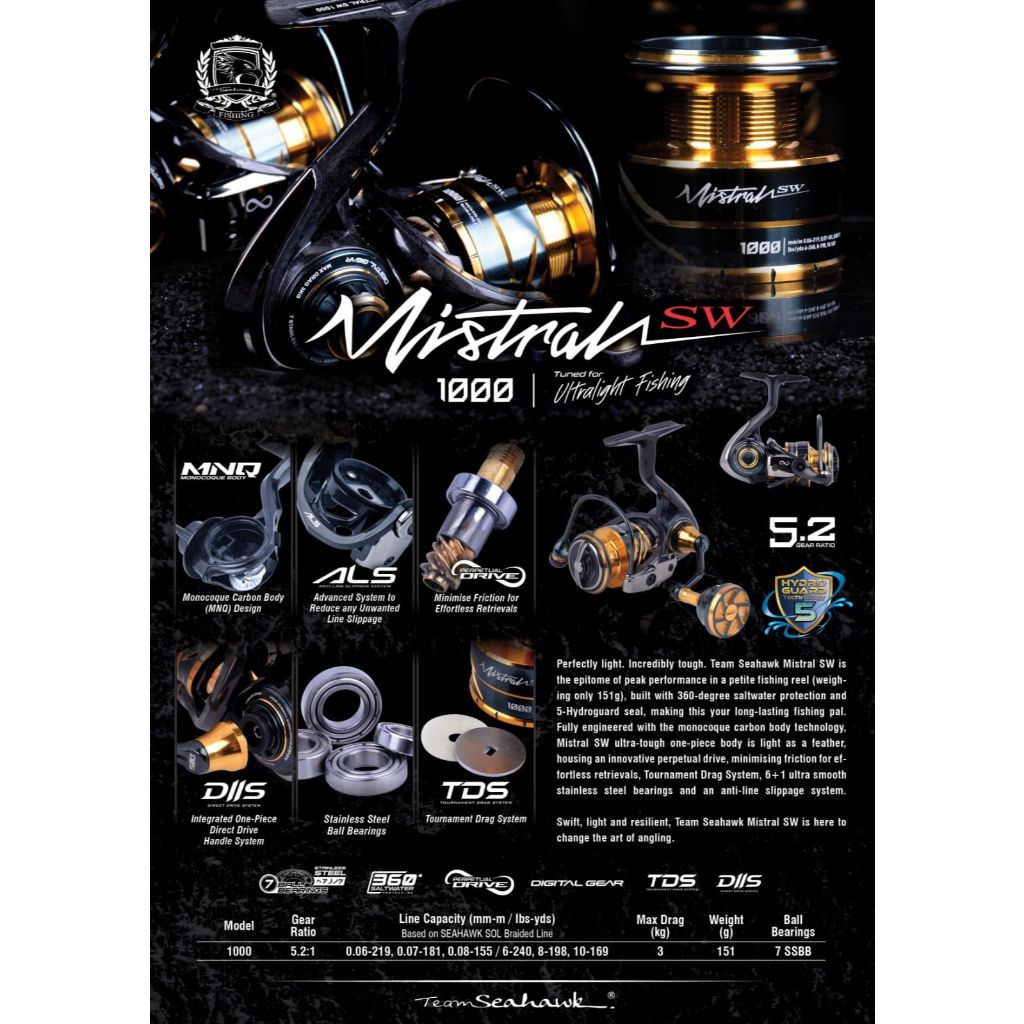 Jual Reel TEAM SEAHAWK MISTRAL SW1000 (MONOCOQUE CARBON BODY) | Shopee Indonesia