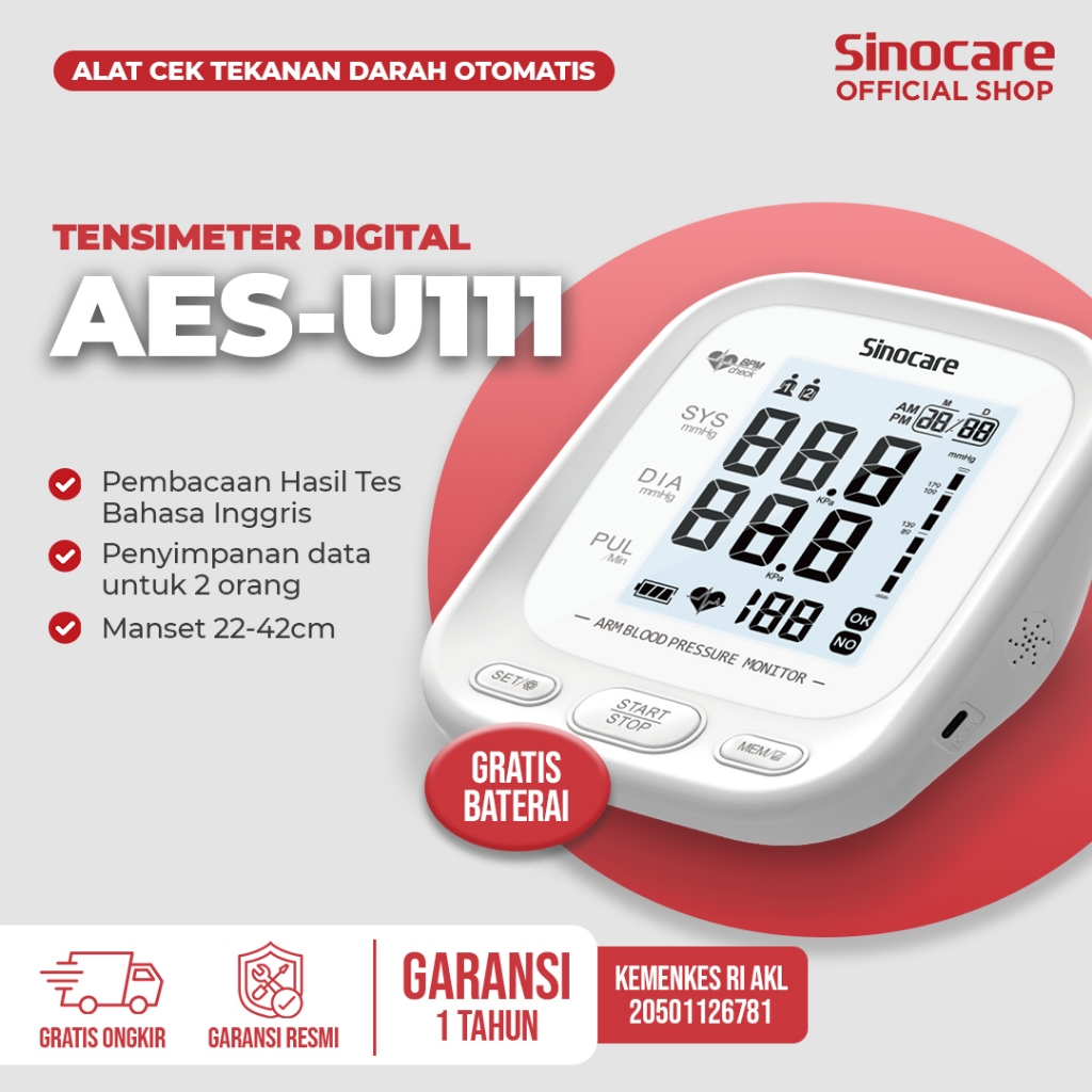Jual Tensimeter Digital Otomatis Sinocare AES-U111 Alat Pengukur ...