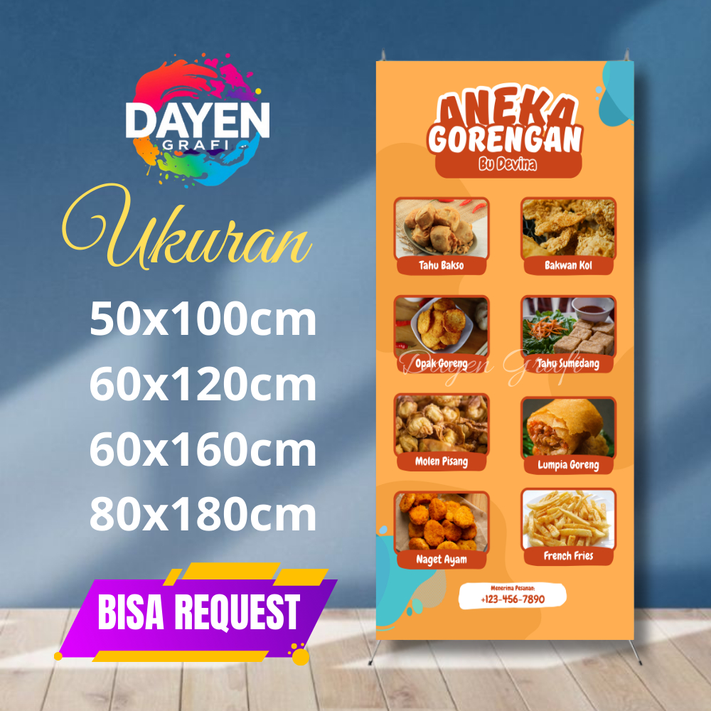 Jual Spanduk Banner Aneka Gorengan Oren MMT cetak Custom 80x180 cm ...