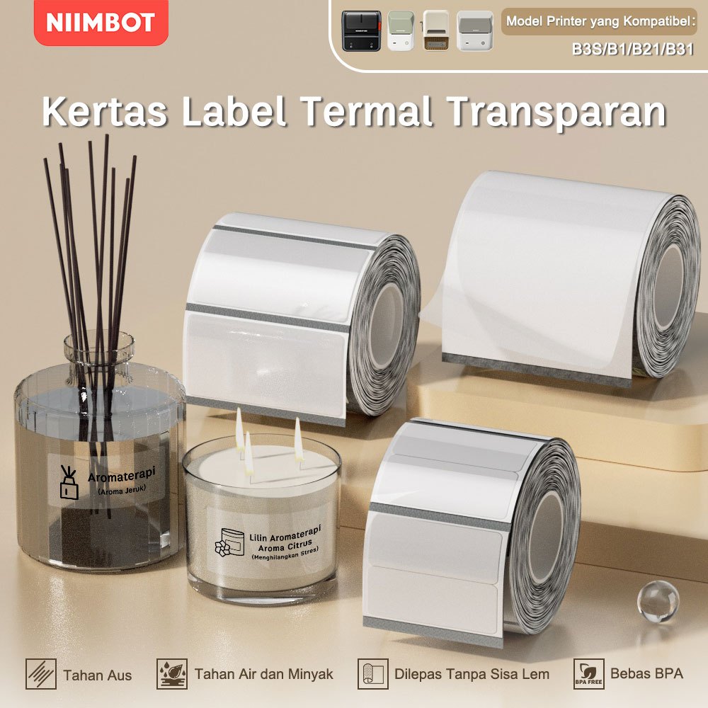 Jual NIIMBOT B21/B1/B3s Kertas Pencetakan Label Transparan Stiker Nama ...
