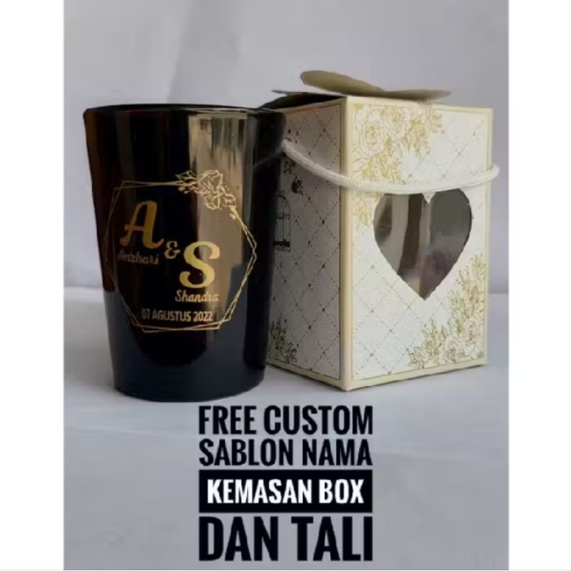 Jual gelas jamu hitam dove custom nama kemas bok | Shopee Indonesia