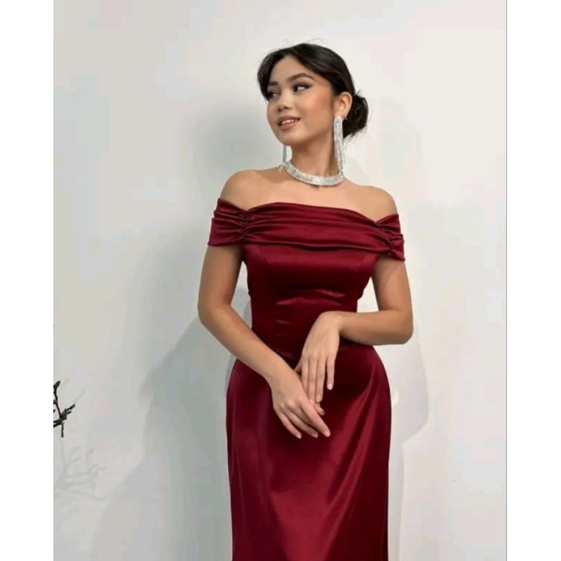 Jual ASA Long Dress Satin Velvet Gaun Sabrina Pesta Maxi | Shopee Indonesia