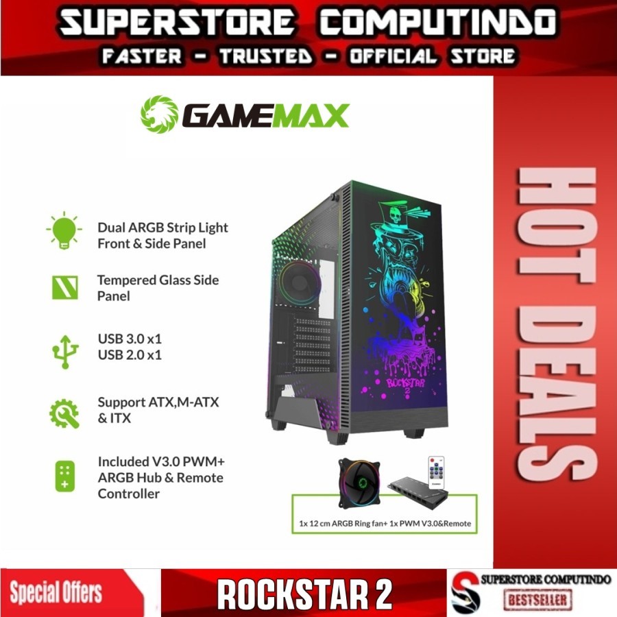 Jual Casing GameMax RockStar 2 ATX Gaming PC Case with ARGB LED,PWM and ...