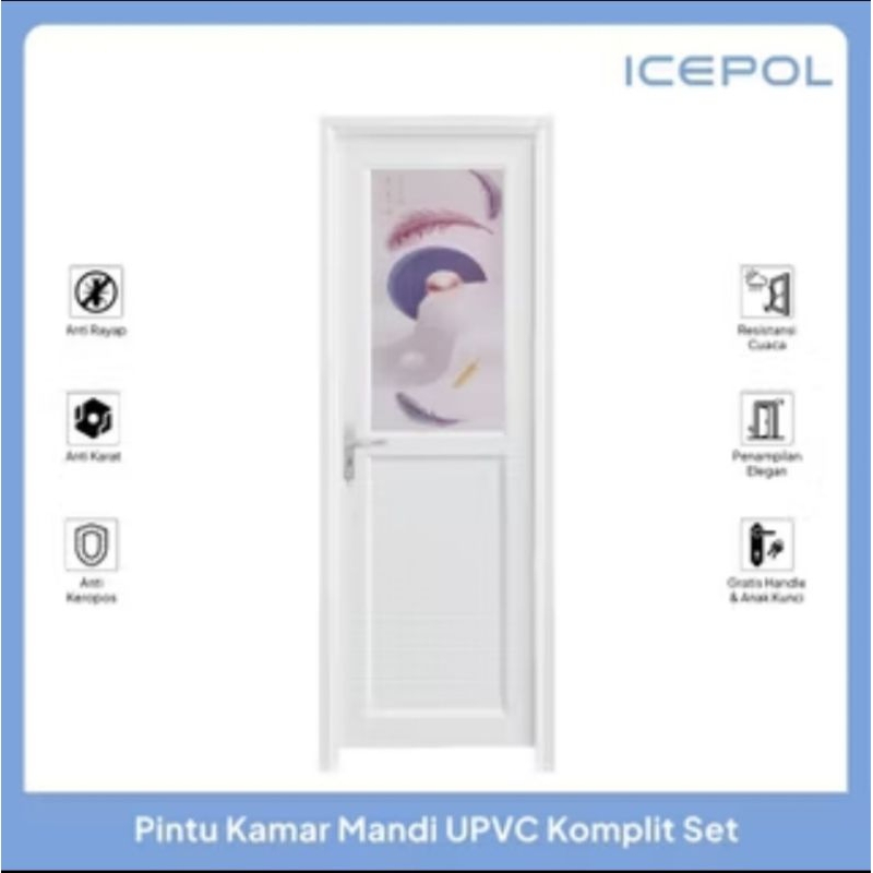 Jual Pintu Kamar Mandi Icepol UPVC kaca Set Kusen Handle | Shopee Indonesia