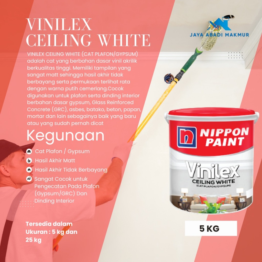 Jual Nippon Paint Vinilex Ceiling White 5 kg / Cat Plafon Gypsum | Shopee Indonesia