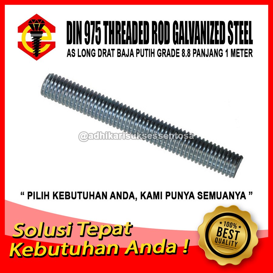 Jual Galvanis Grade 8.8 As Long Drat M12 / Thread Rod M12x1 Meter Baja ...