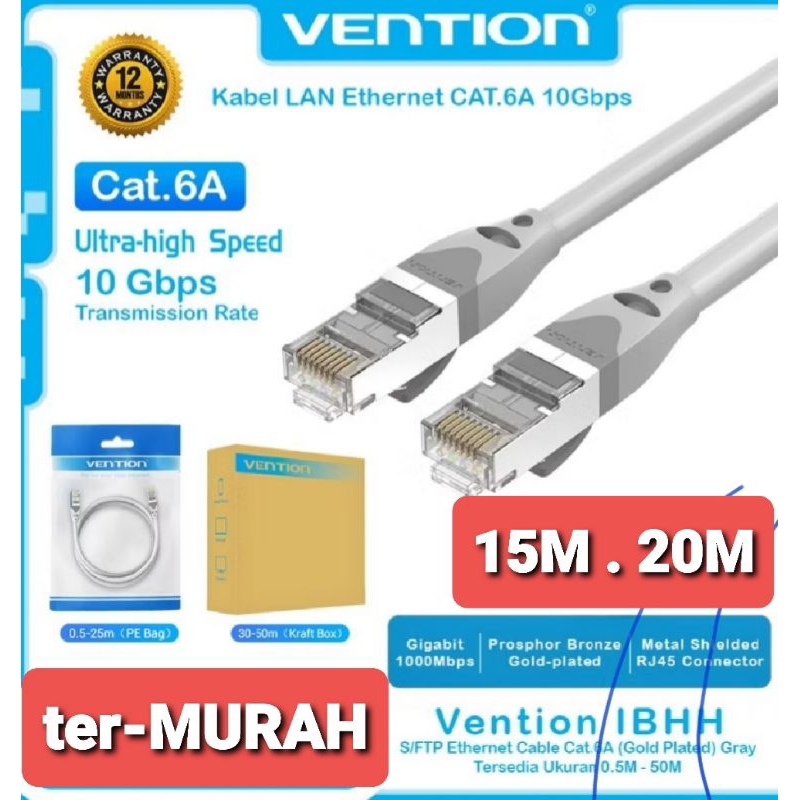 Jual Vention Kabel LAN Cat6a Ethernet RJ45 Gigabit SSTP SFTP Gray - IBHH 15m dan 20meter ...