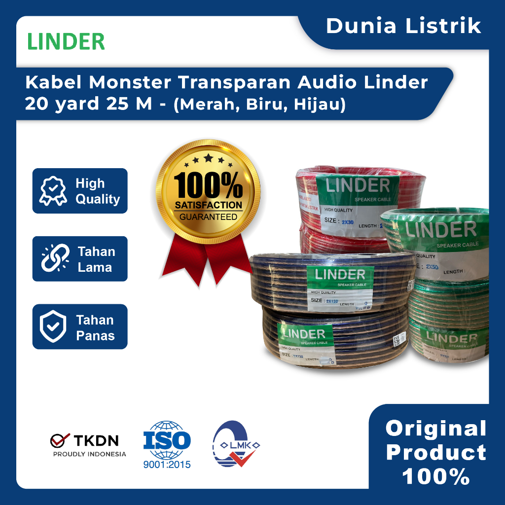 Jual Kabel Monster Transparan Audio Linder 20 yard 25 Meter - Linder ...