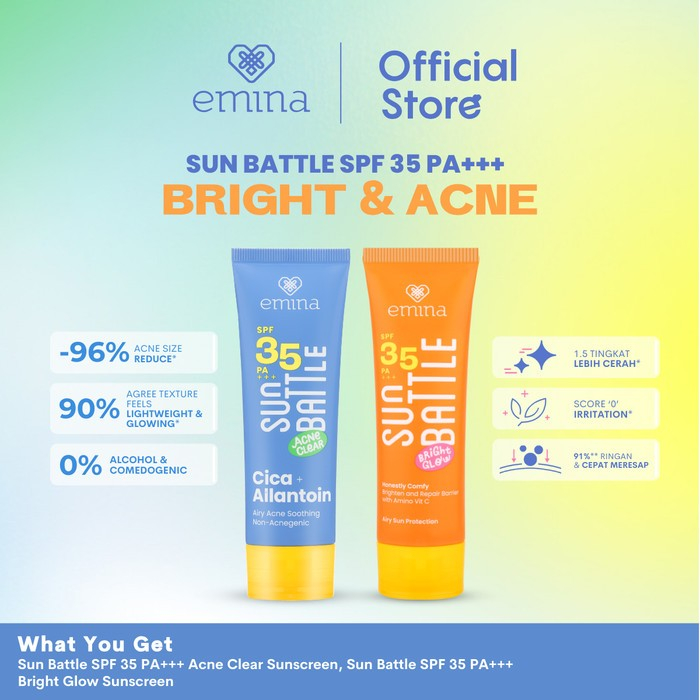 Jual EMINA SUN BATTLE SPF 35 PA+++ 50 ml ACNE CLEAR CICA + ALLANTOIN ...