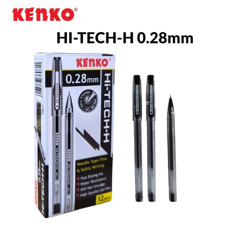 Jual GEL PEN HI TECH KENKO 0.28 HITAM (LUSIN) | Shopee Indonesia