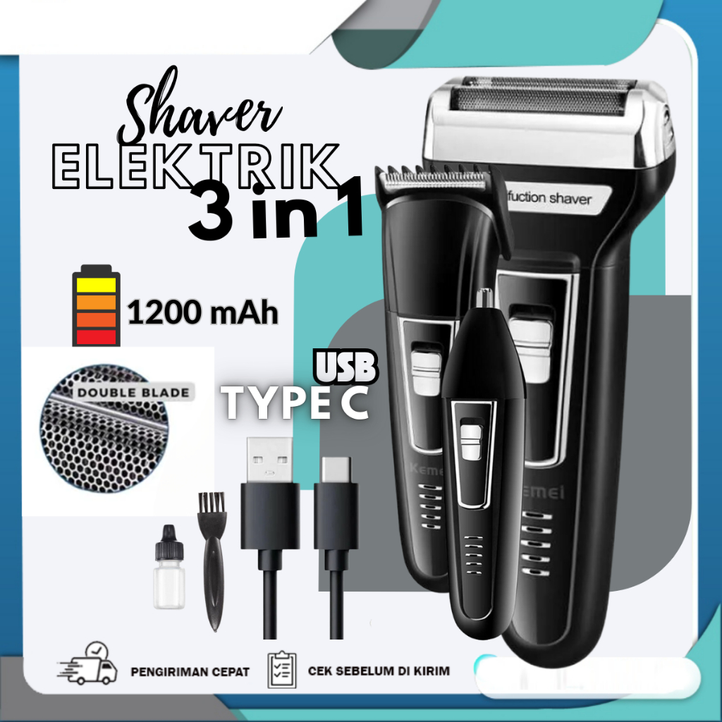 Jual Alat Mesin Cukur Rambut Kepala Jenggot Kumis Bulu Hidung Elektrik cas Kemei Hair Shaver ...