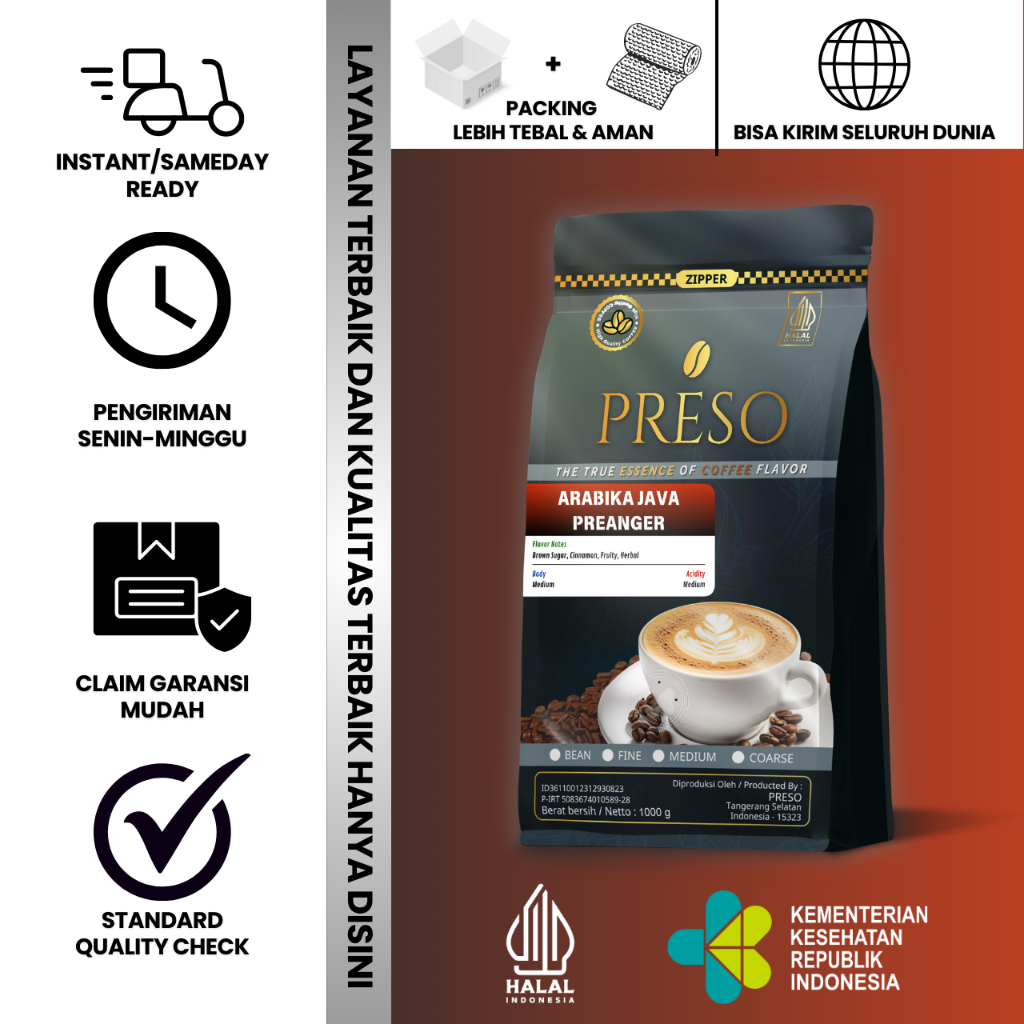 Jual PRESO Biji Kopi Bubuk Arabika Java Preanger Coffee Roast Beans ...
