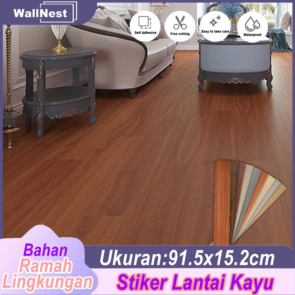Jual [WallNest]Lantai Stiker Perekat 91.5x15.2cm Vinyl Lantai Kayu PVC ...
