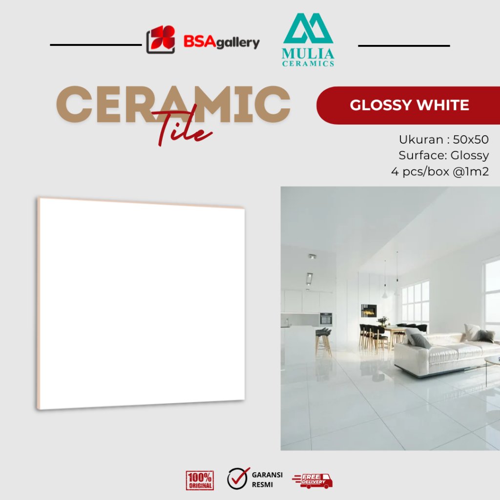 Jual KERAMIK MULIA ACCURA 50X50 GLOSSY WHITE PUTIH POLOS MURAH /LANTAI ...