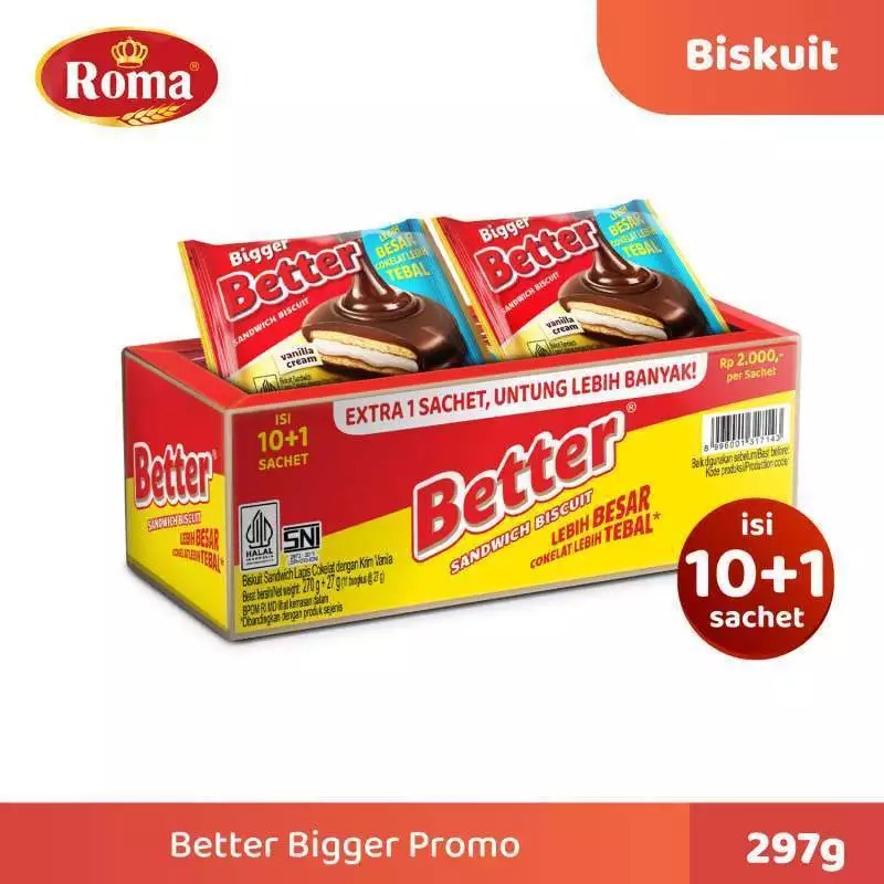 Jual BETTER BISKUIT BIGGER CHOCOLATE 27gr x 10pcs VANILA CREAM SANDWICH ...