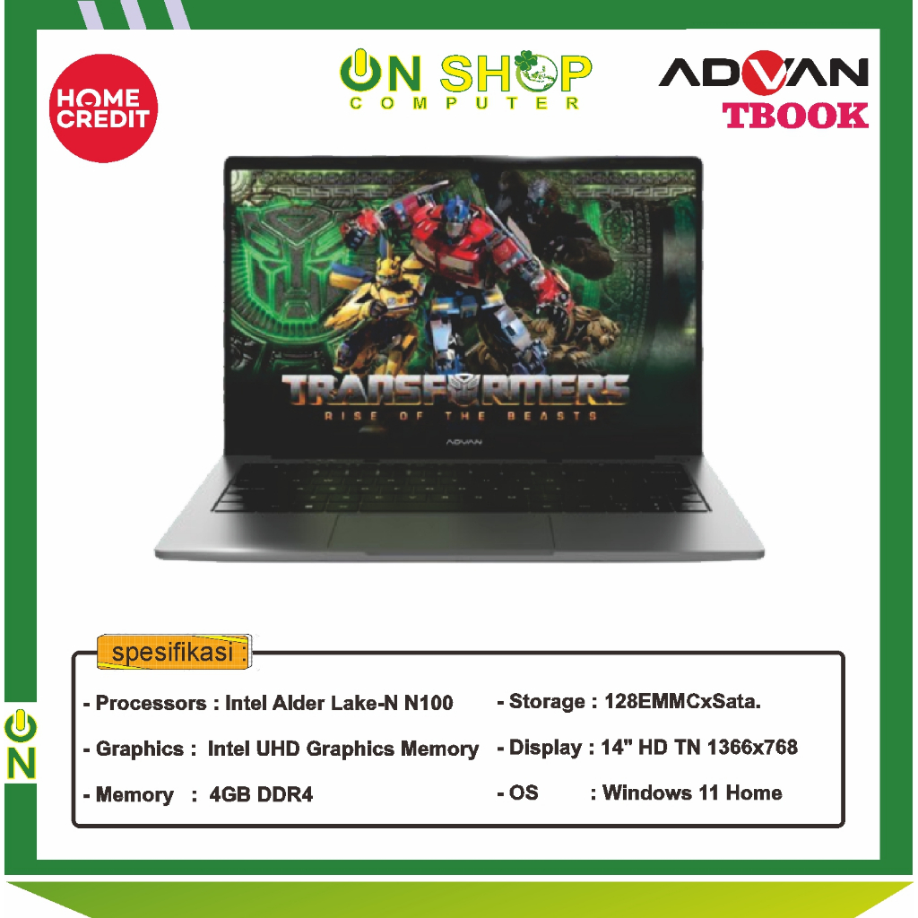 Jual Laptop Advan TBOOK X TRANSFORMER N100 memory 4GB, 128GB eMMC W11 ...