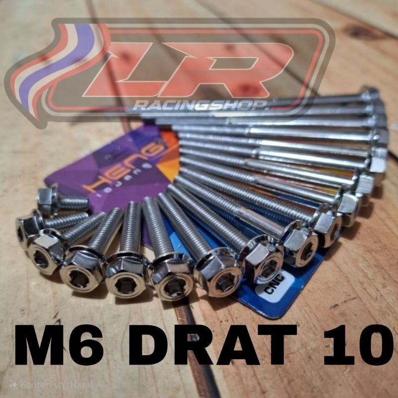 Jual baut drat 10 m6 model 2 kunci HEXAGON probolt original heng thailand anti karat | Shopee ...