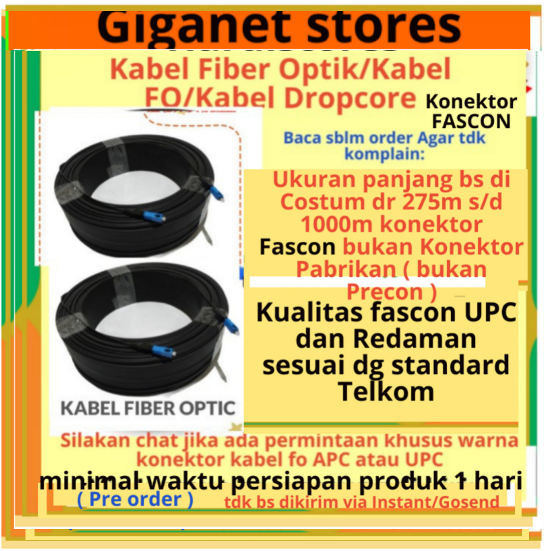 Jual Kabel Fiber Optik Dropcore FTTH Kabel FO Fascon Kabel Wifi 500 ...