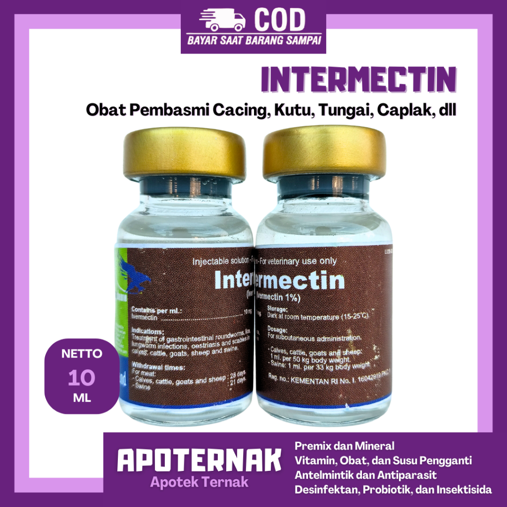 Jual INTERMECTIN 10 ML - Obat Kutu Skabies Gudik Pinjal Cacing Sapi ...