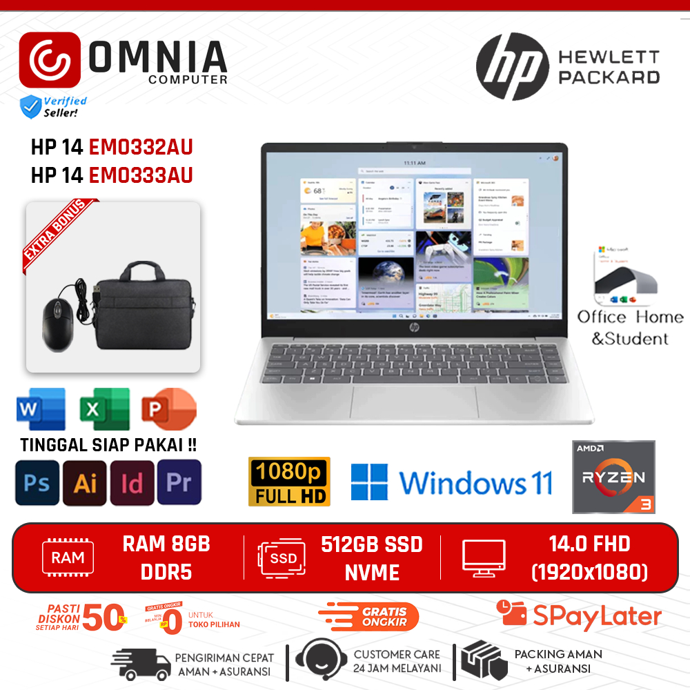 Jual Laptop HP 14 EM0333AU AMD Ryzen 3 7320U 8GB DDR5 1TB SSD 14 Inch ...