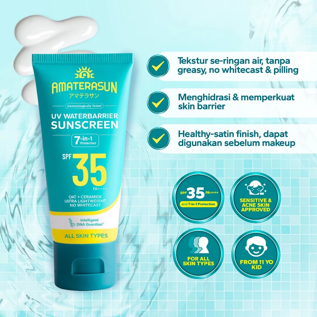 Jual AMATERASUN UV Waterbarrier Sunscreen 7in1 Protection SPF 35 PA++++ 40gr | Shopee Indonesia