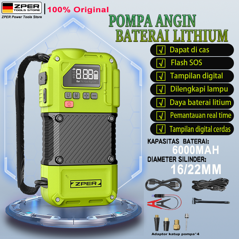 Jual ZPER 6000mAh Pompa Ban Mobil Elektrik Portable Pompa Angin Ban ...