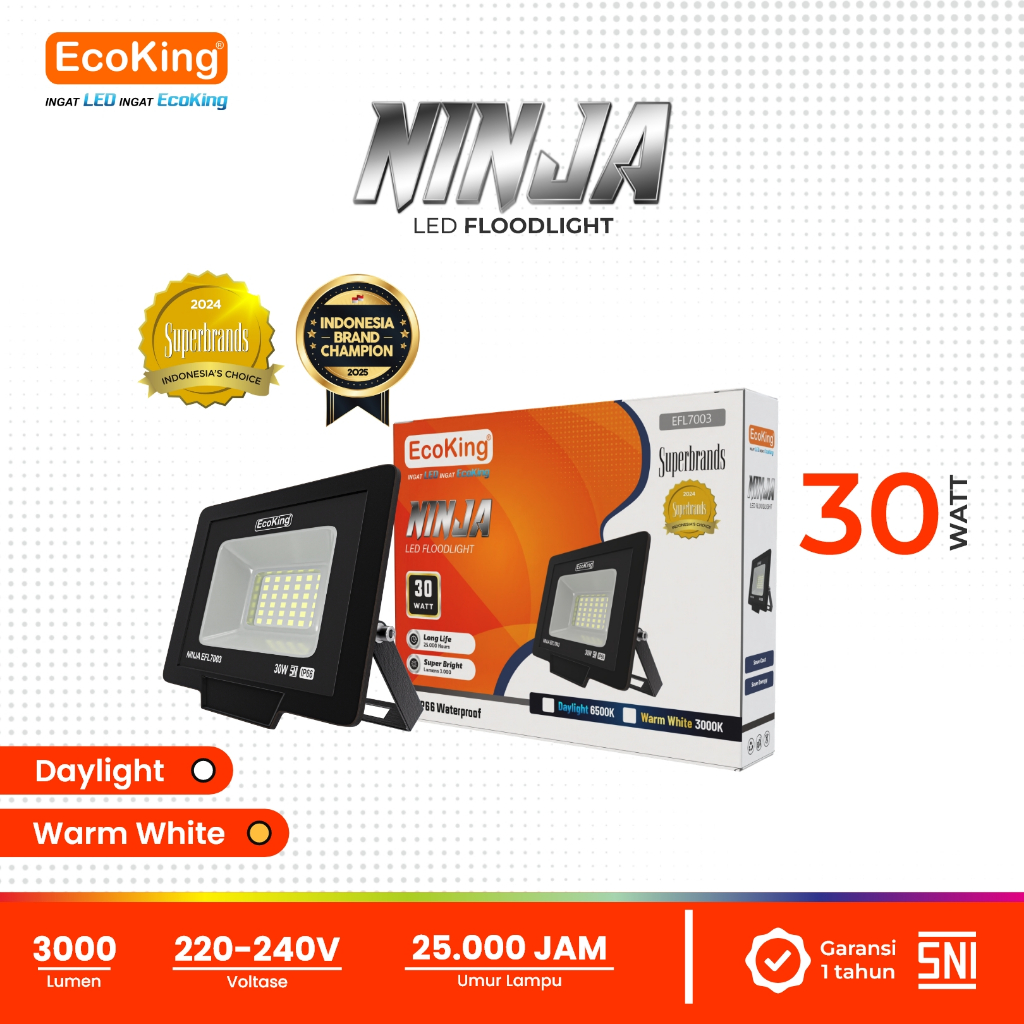 Jual EcoKing Lampu Sorot LED Flood Light Ninja 30W Cahaya Putih/Kuning ...