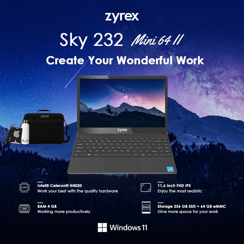 Jual LAPTOP ZYREX SKY 232 NEW GENERATION CELERON N4020 RAM 4GB 256GB SSD + 64GB WINDOWS 10 14 ...