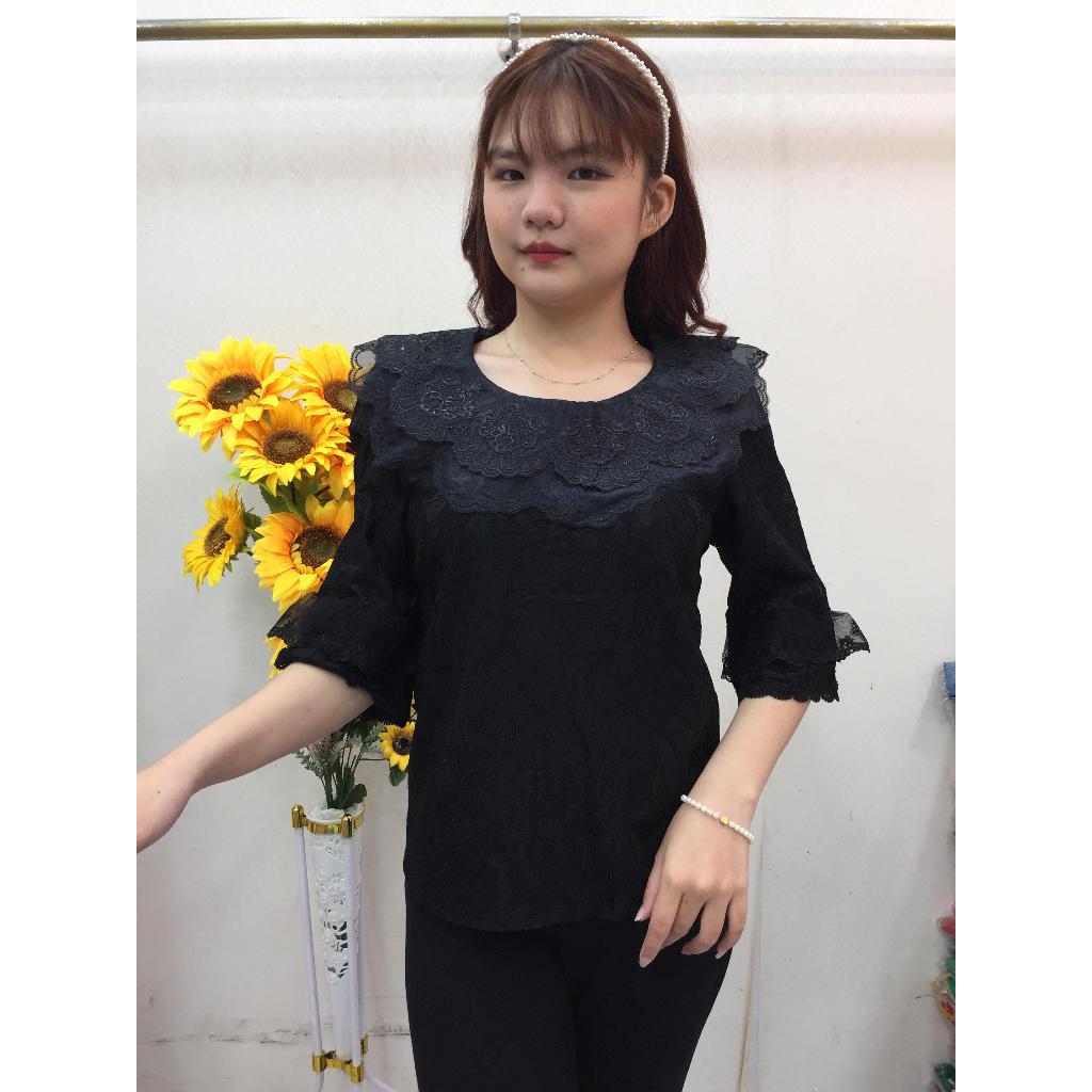 Jual BLOUSE WANITA KHUSUS HITAM/PUTIH RENDA kerah bulat lapisan furing ...