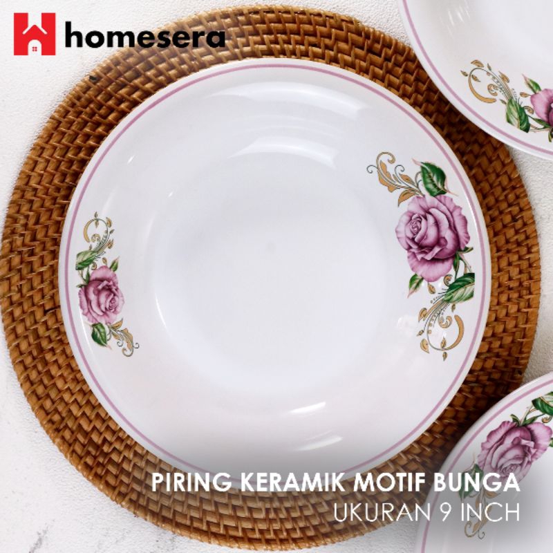 Jual PIRING MAKAN KERAMIK BUNGA LIST UNGU DIAMETER 23 CM (6 biji) - 9 ...