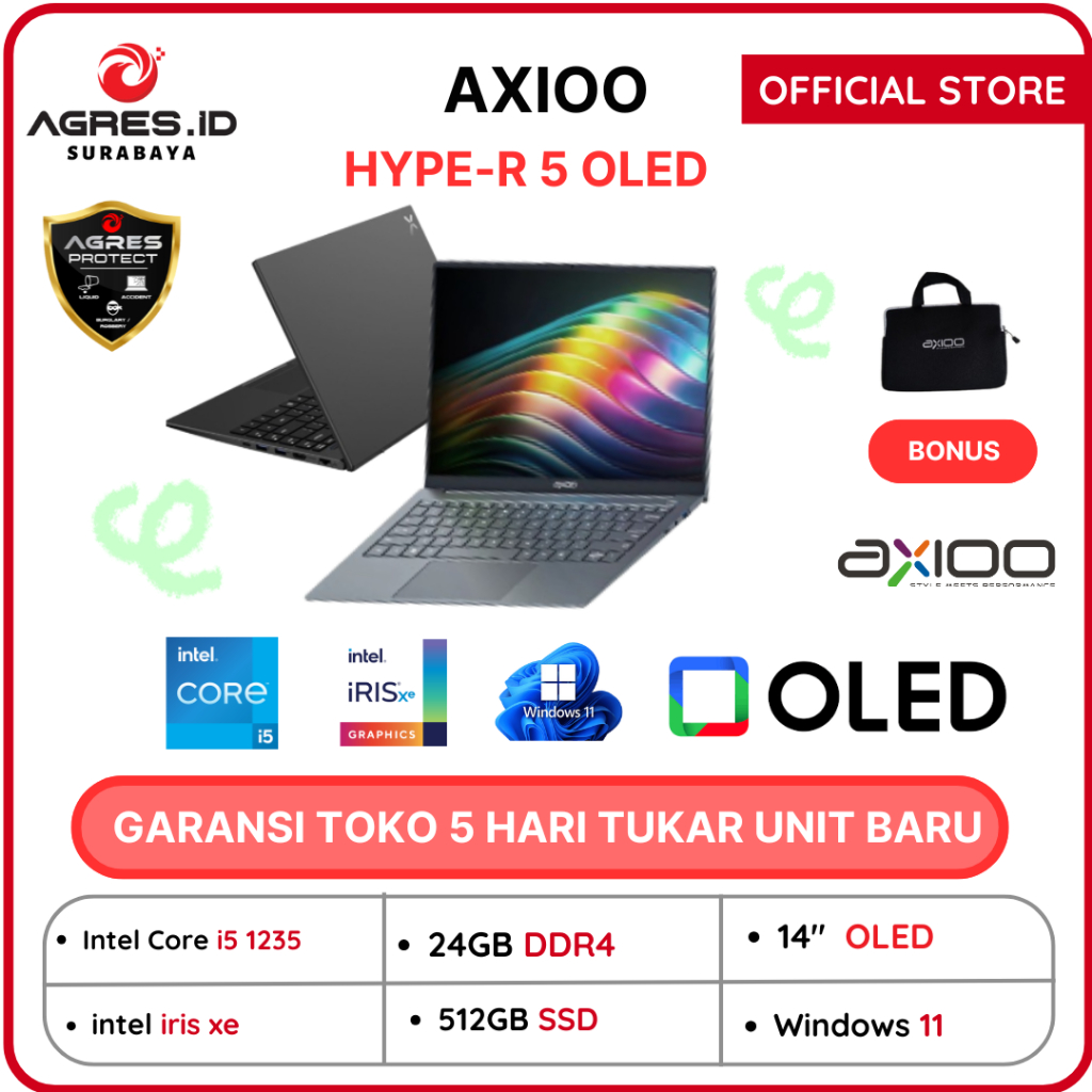 Jual AXIOO HYPE-R 5 OLED I5 1235 24GB 512GB Windows11 14.0FHD BLK (UNDER 1KG) | Shopee Indonesia