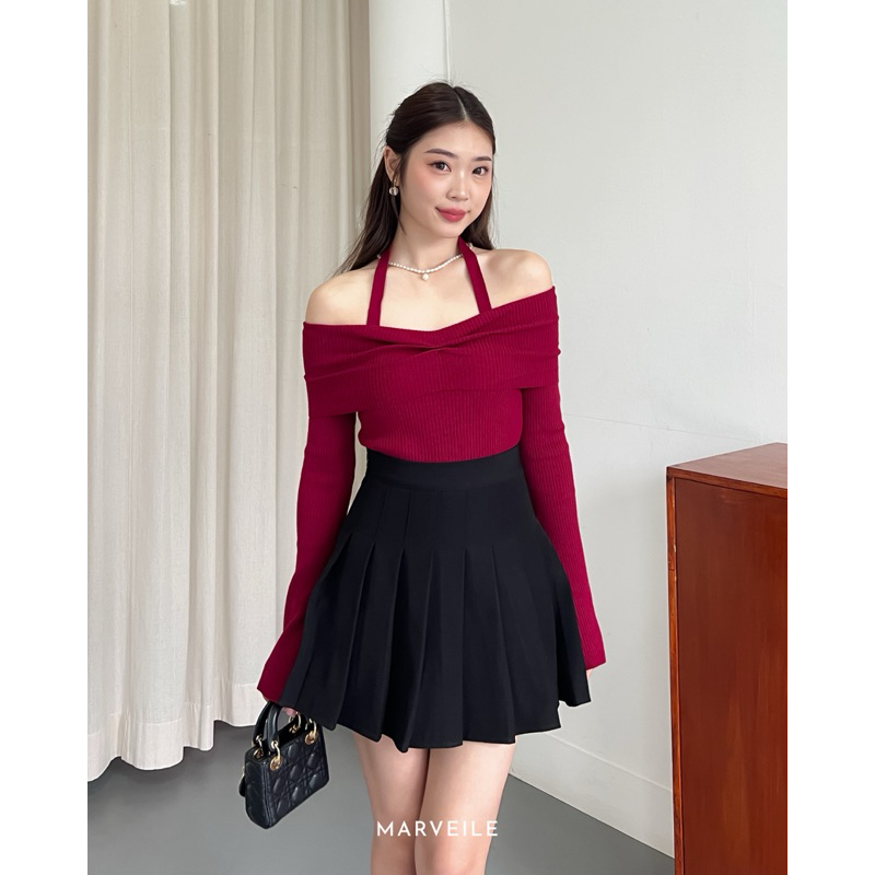 Jual [ Marveile ] Seine Knitted Off Shoulder Top / Atasan Top Rajut ...