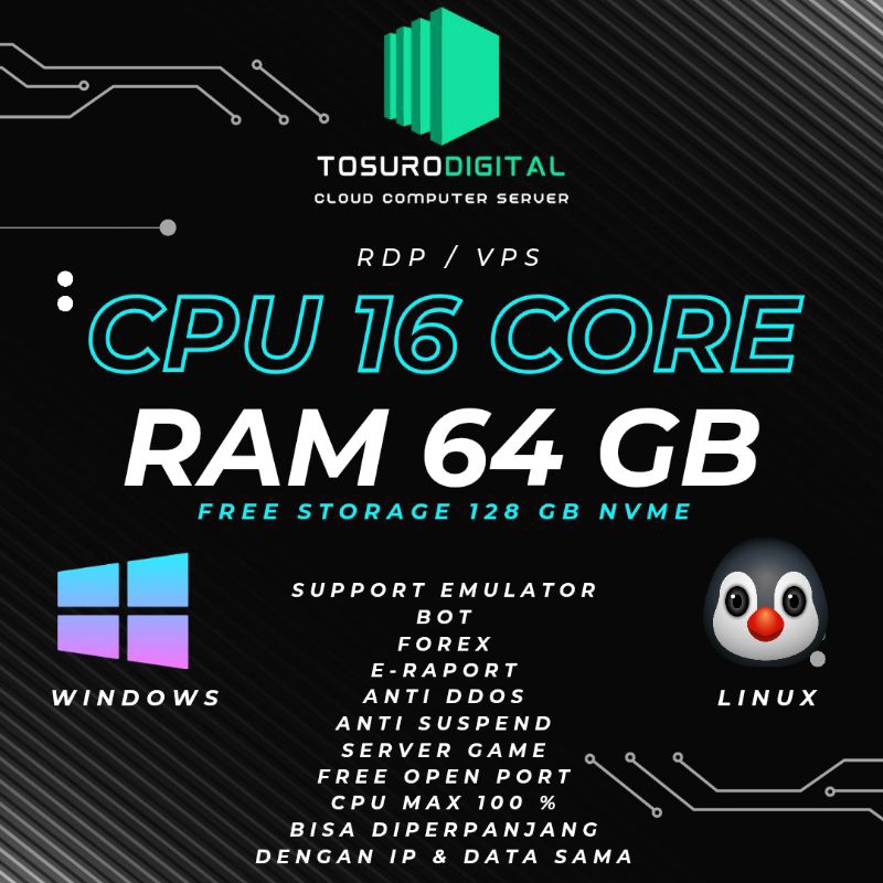 Jual RDP VPS 16 CORE 64 GB CPU 100% ANTI SUSPEND BISA DIPERPANJANG ...