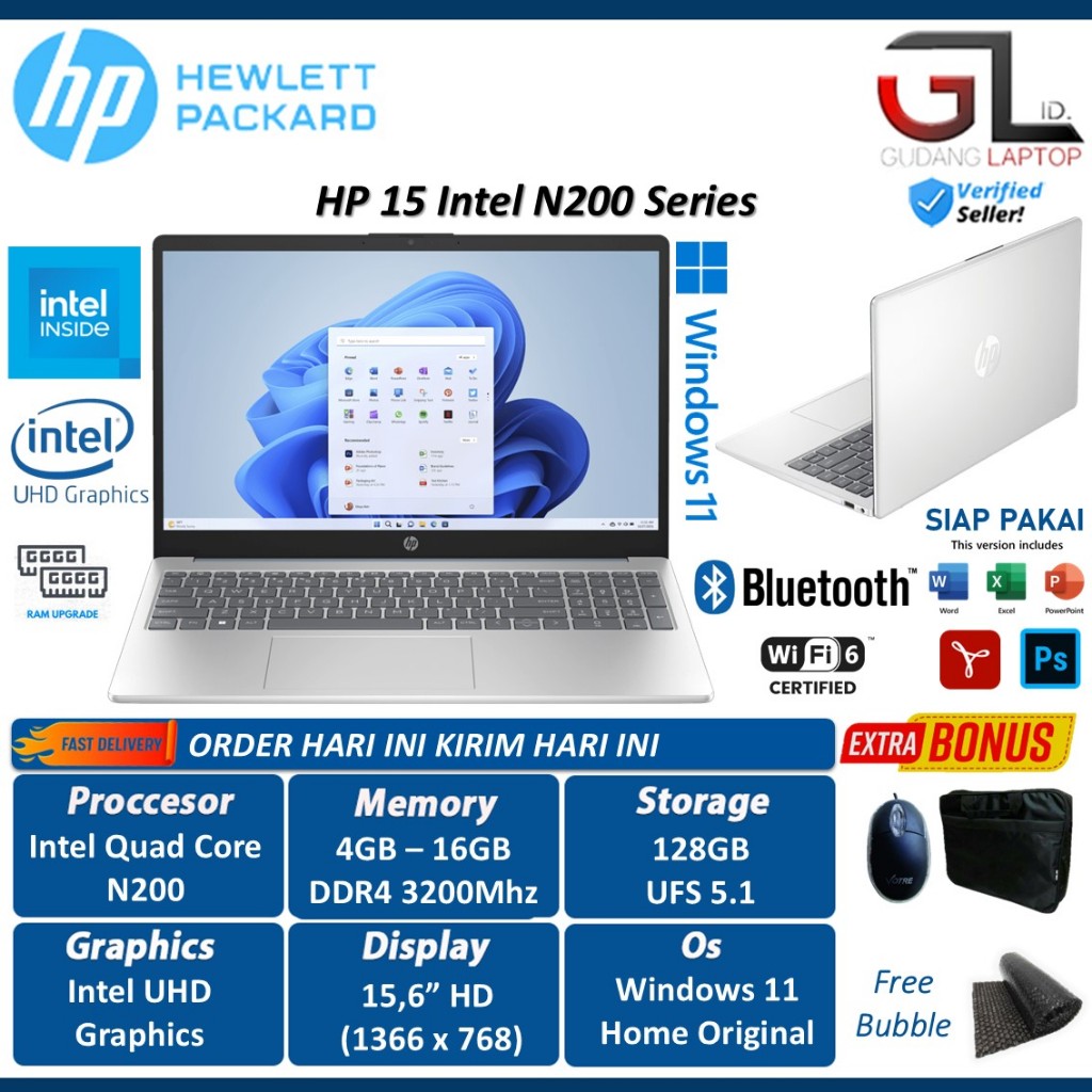 Jual Laptop HP 15 Intel N200 Quad Core Ram 16GB Ssd 256GB FHD Win 11 ...