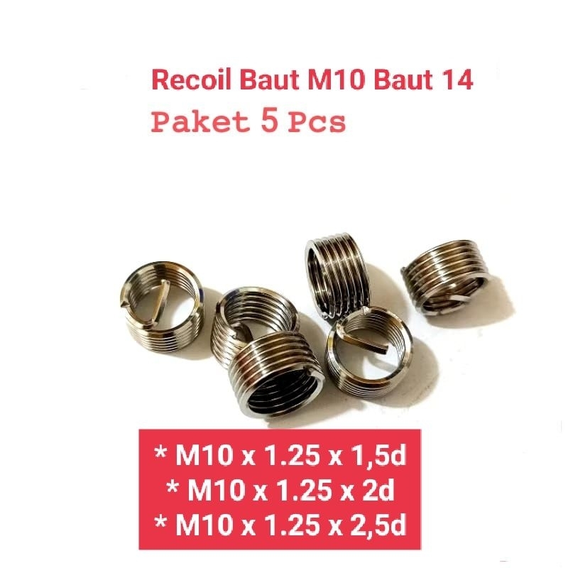 Jual Paket 5 Pcs Helicoil Insert Recoil Baut 14 17 19Recoil M10 M12 M14 ...