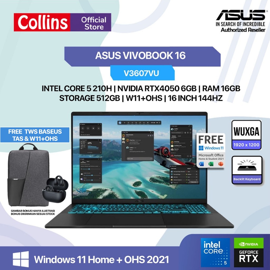 Jual ASUS GAMING V16 V3607VU CORE I5 210H RTX4050 6GB/ 16GB 512GB W11 ...