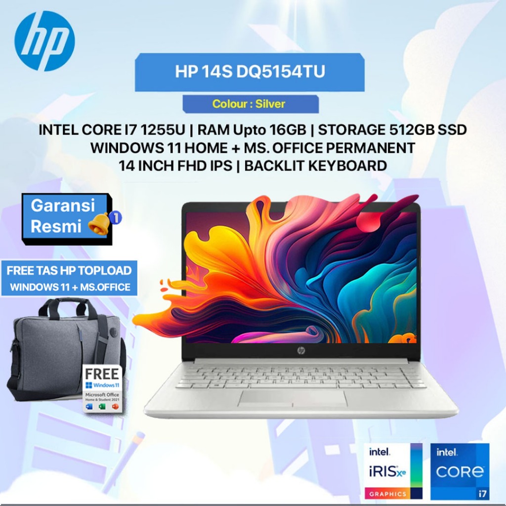 Jual LAPTOP HP INTEL CORE I7 1255 U IRIS XE RAM 16GB SSD 512GB W11 + MS ...