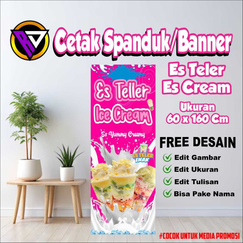 Jual Spanduk Banner Es Teler Es Cream Size 60x160 Cm Costum Design ...