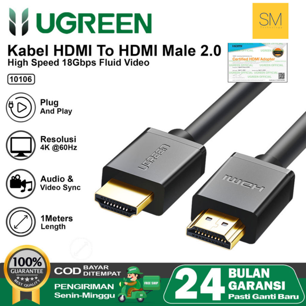 Jual UGREEN Kabel HDMI To HDMI,HDMI To VGA 4K Ultra HD For Monitor,PC, etc - HD104 1M - 10106 ...