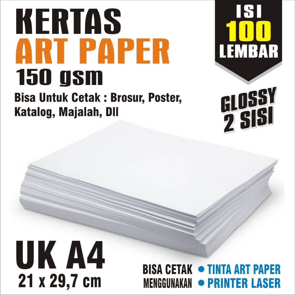 Jual Kertas Art Paper 150 gsm A4 / Glossy 2 sisi / isi 100 lembar ...