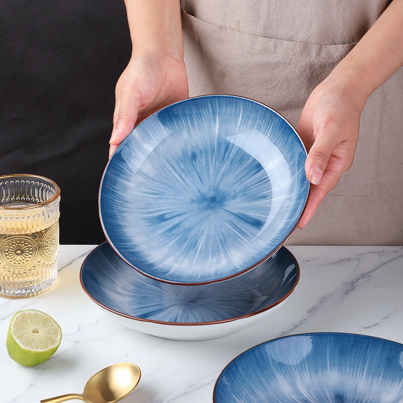 Jual ASHOME Piring makan keramik deep sea blue elegant mewah tahan ...