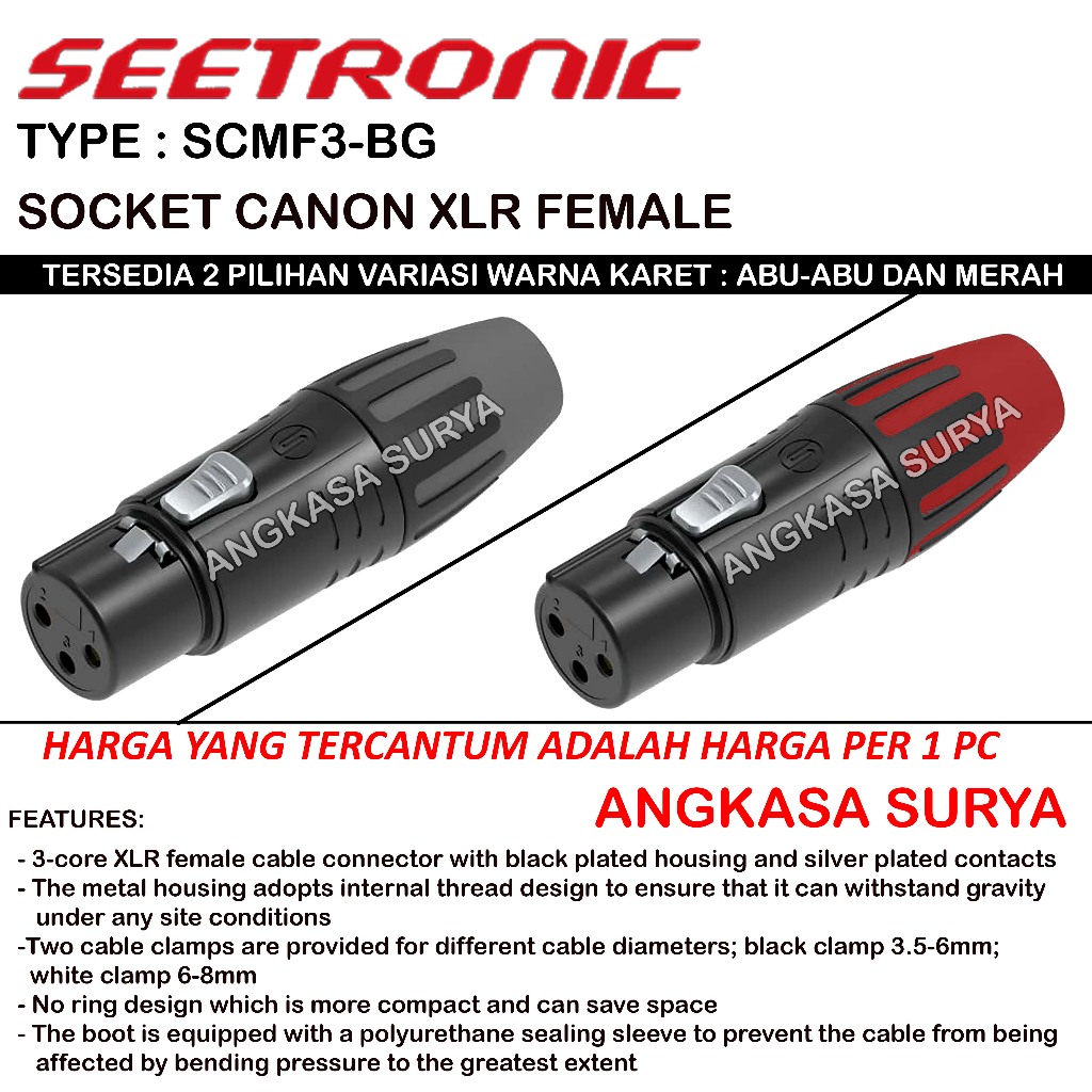 Jual Soket Canon XLR Female Seetronic SCMF3-BG Body Hitam Original ...