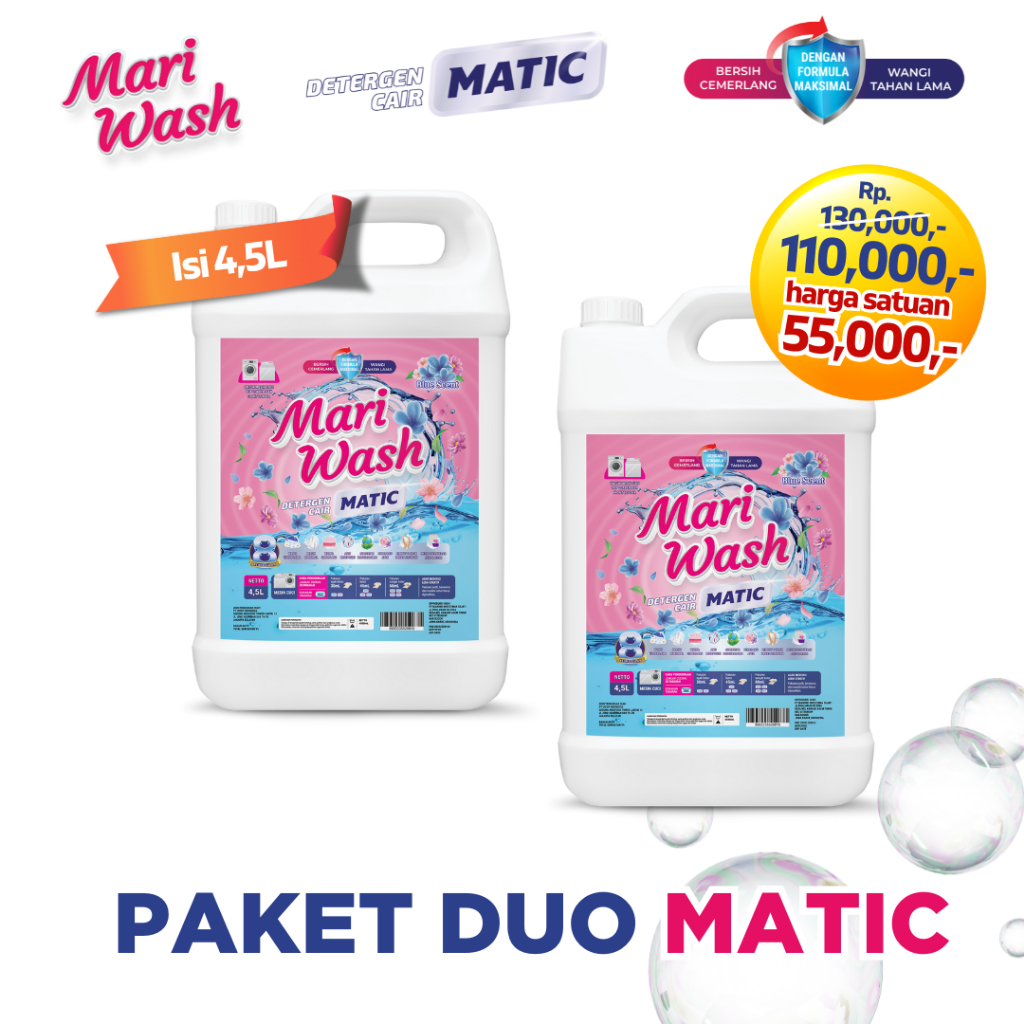 Jual MARI WASH Liquid Detergent Paket Duo Matic - ISI 2 X 4,5L | Shopee ...