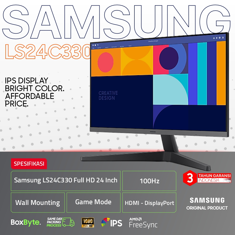 Jual Monitor Samsung LED LS24C330 24" FHD IPS 100Hz FreeSync | Shopee ...
