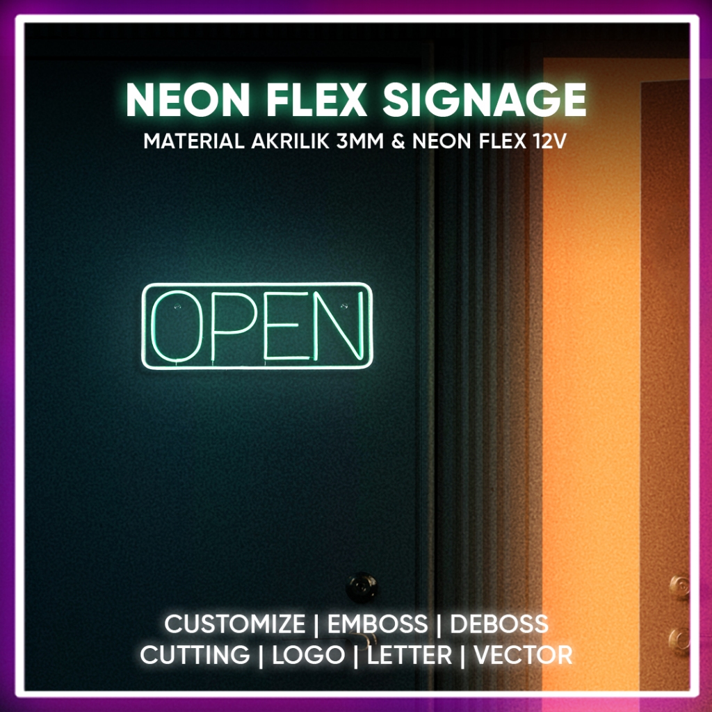 Jual Signage OPEN Neon Flex on Akrilik Ukuran 48x17 cm Bisa Custom ...