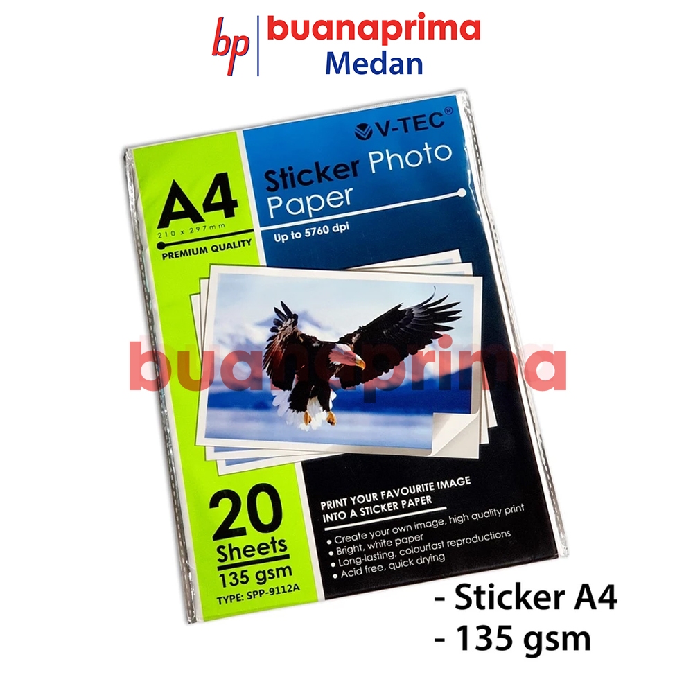 Jual Kertas STIKER V-TEC A4 135 gsm 1 Pack isi 20 Lembar Sticker Photo ...