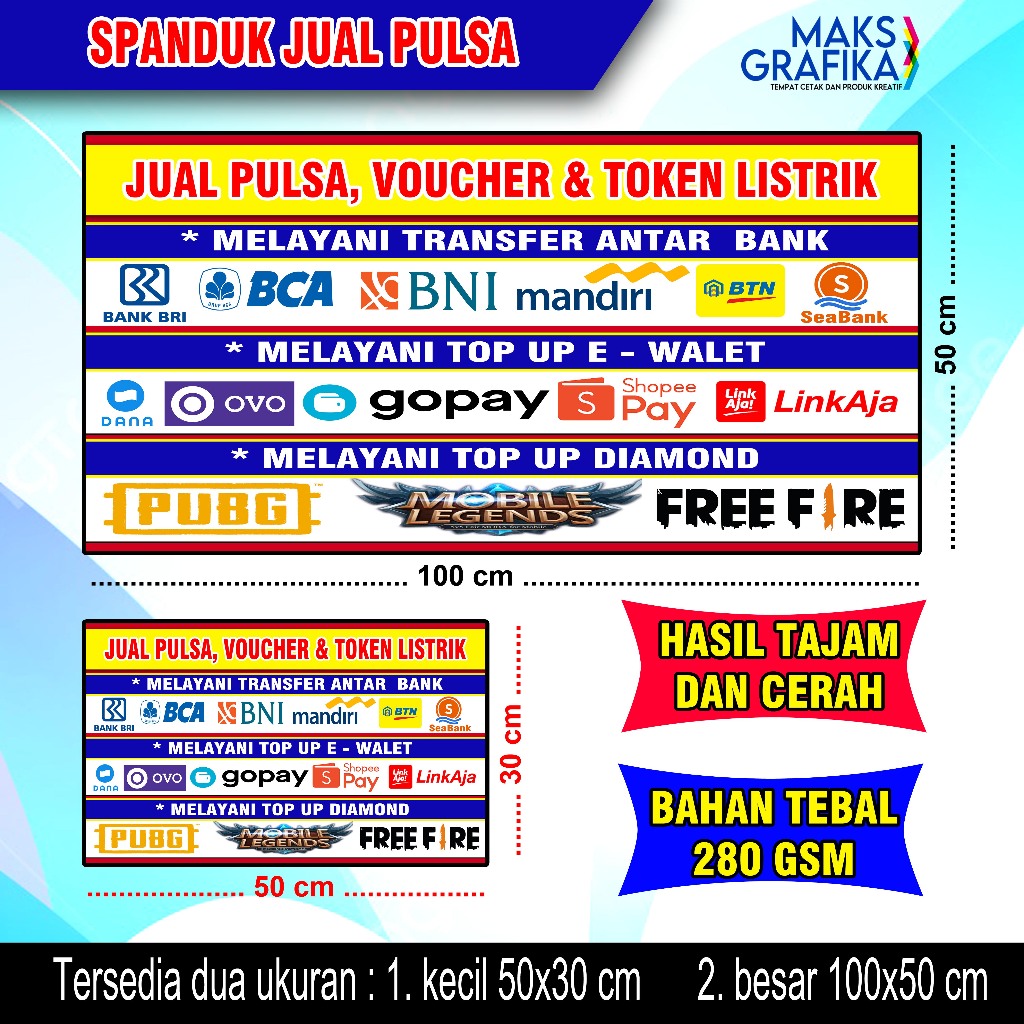 Jual Spanduk Pulsa Voucher dan Token Listrik tersedia 2 ukuran | Shopee ...